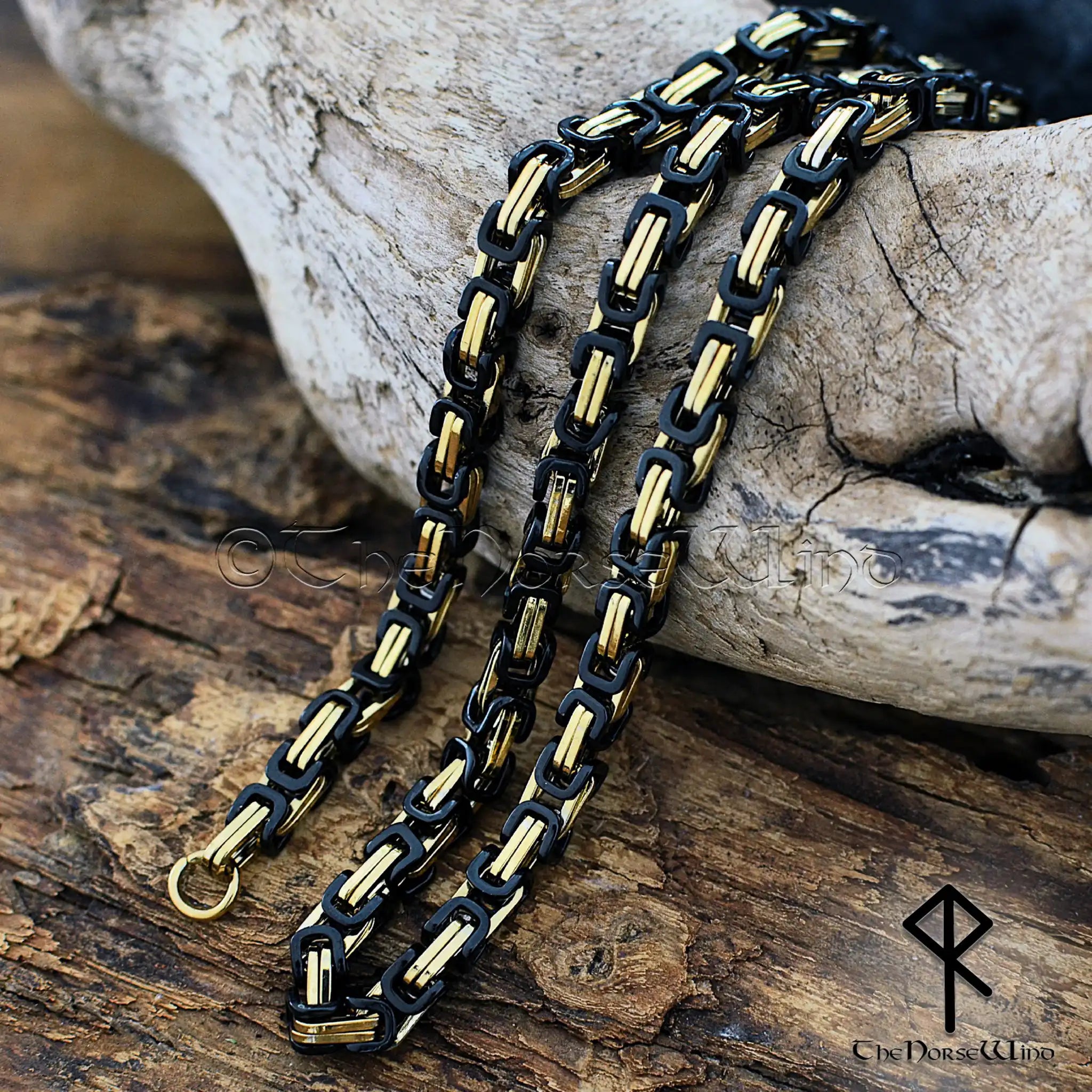 Black & Gold Byzantine Chain Viking Necklace – 316L Stainless Steel ...