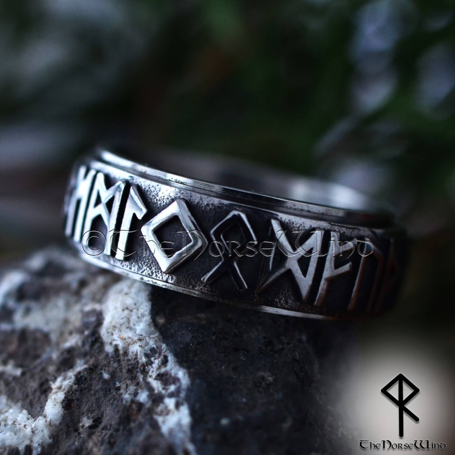Viking Runes Spinner Ring - Elder Futhark Stainless Steel Wedding Band ...