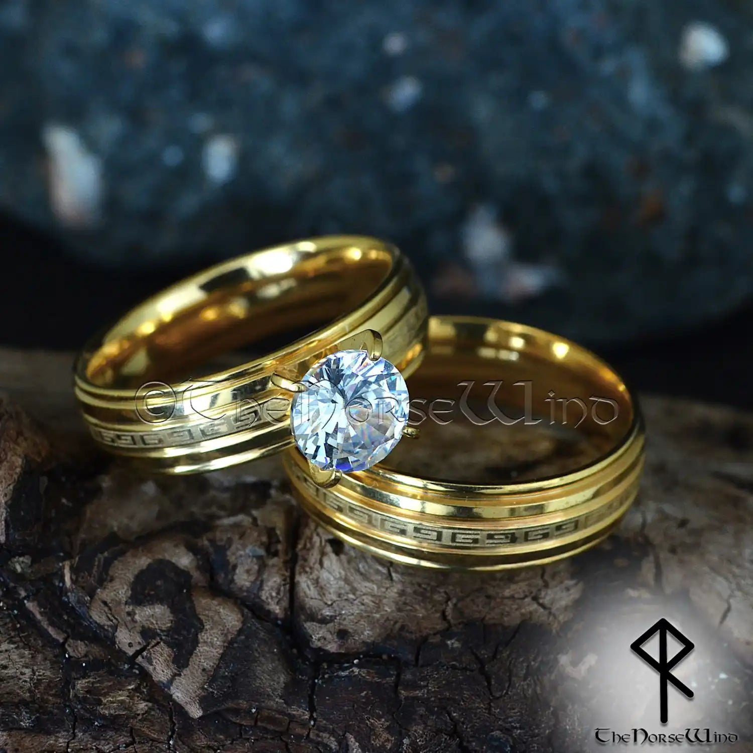Viking Couple Engagement Rings - Stainless Steel & 14K Gold Plating ...