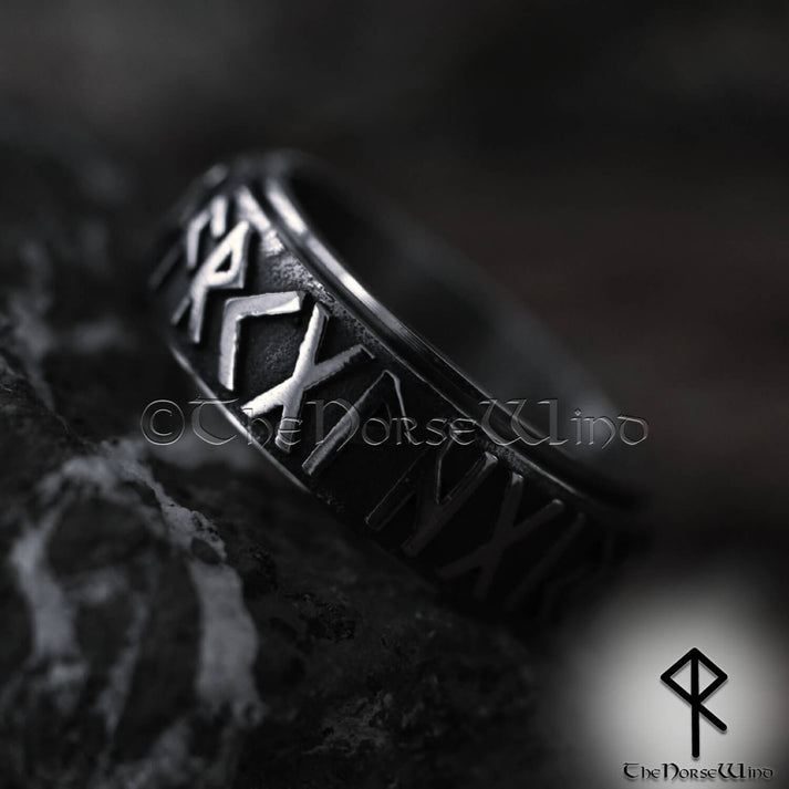 Viking Runes Spinner Ring - Elder Futhark Stainless Steel Wedding Band ...