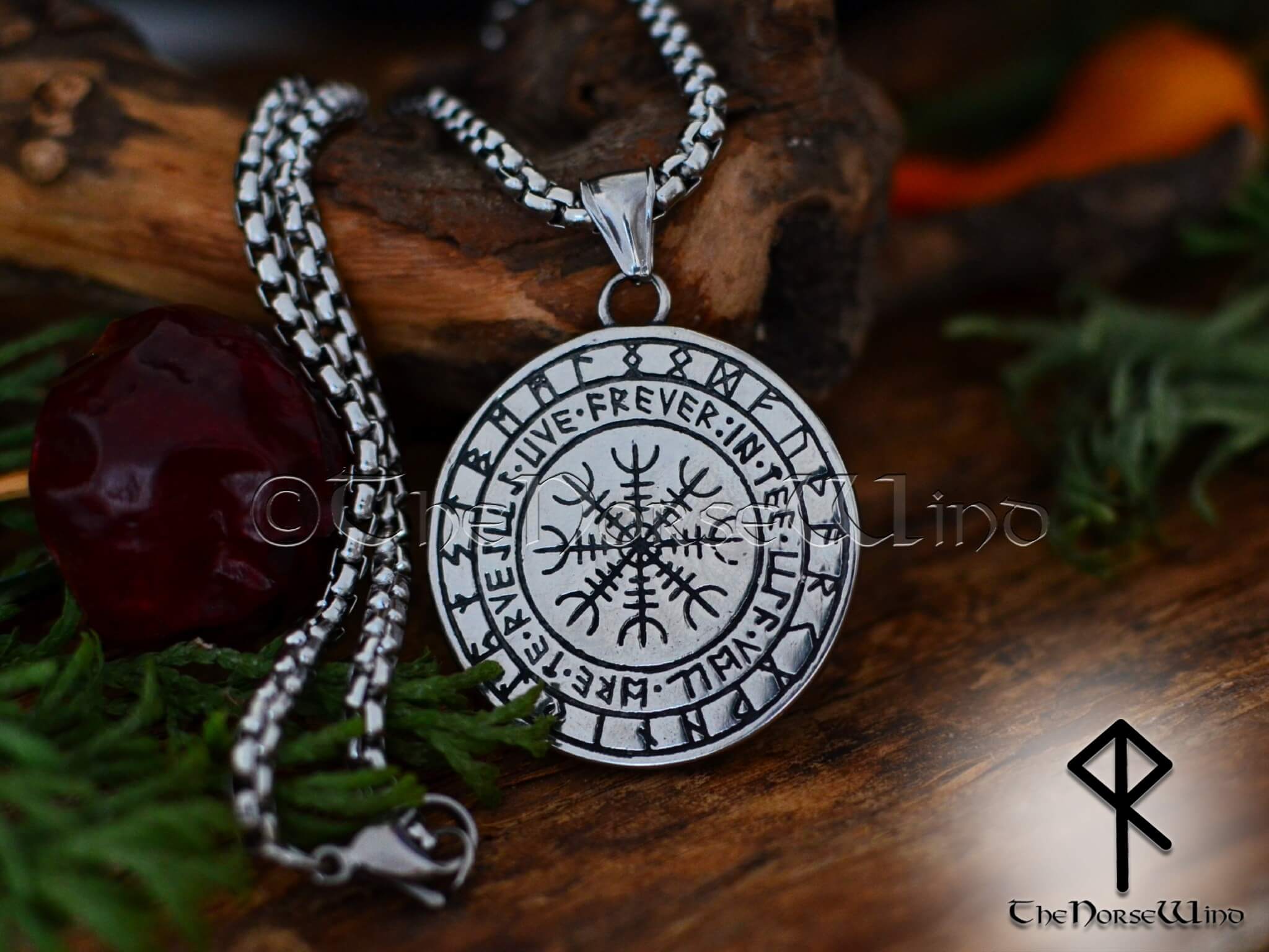 Fenrir Wolf Viking Runes Necklace, Silver/Gold Pendant |The Norse Wind