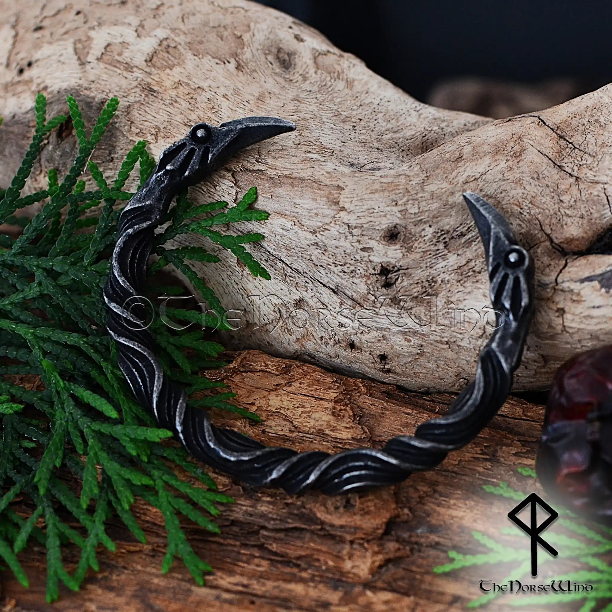 Viking Raven Bracelet | Hand-Forged Stainless Steel Torc | The Norse Wind