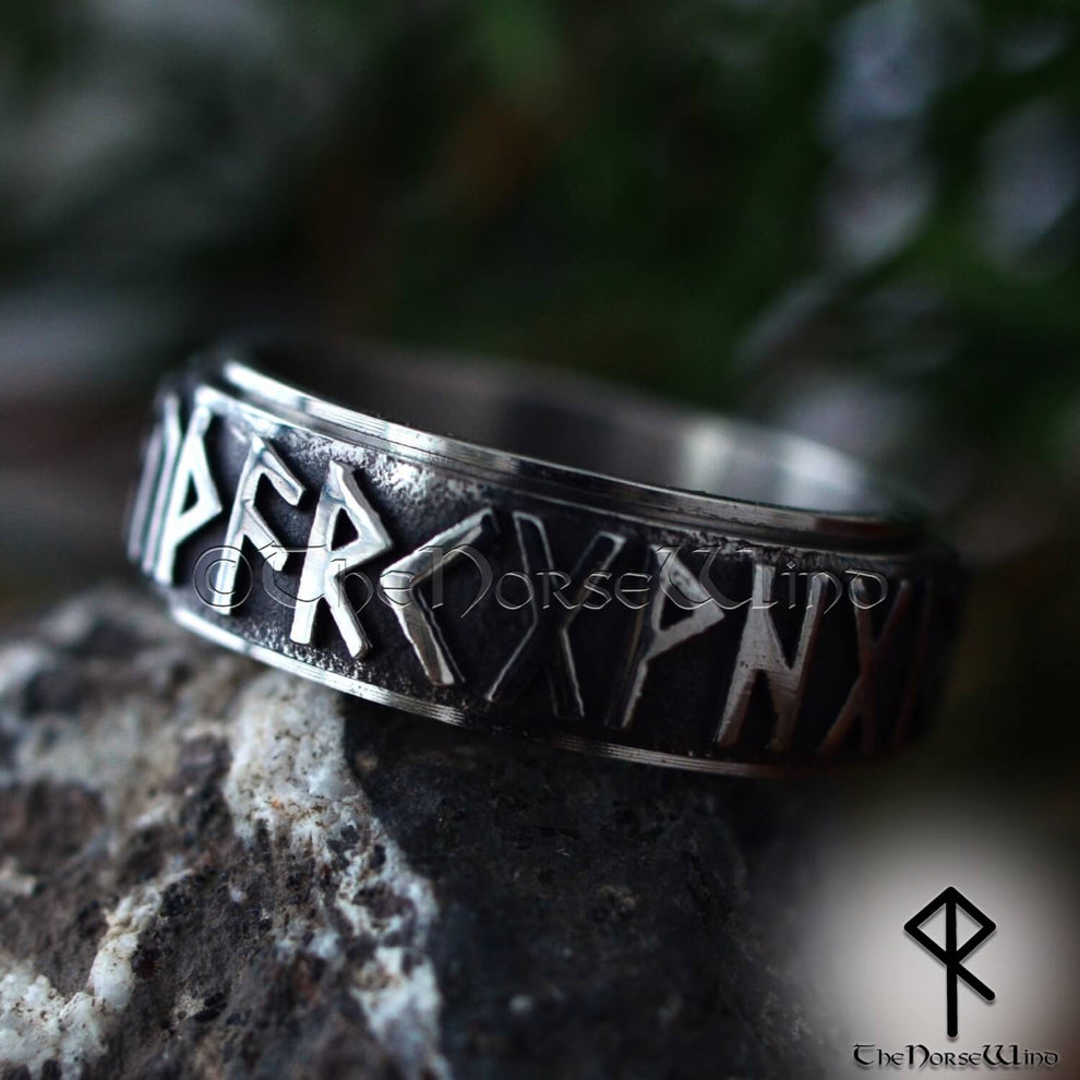Viking Runes Spinner Ring - Elder Futhark Stainless Steel Wedding Band ...