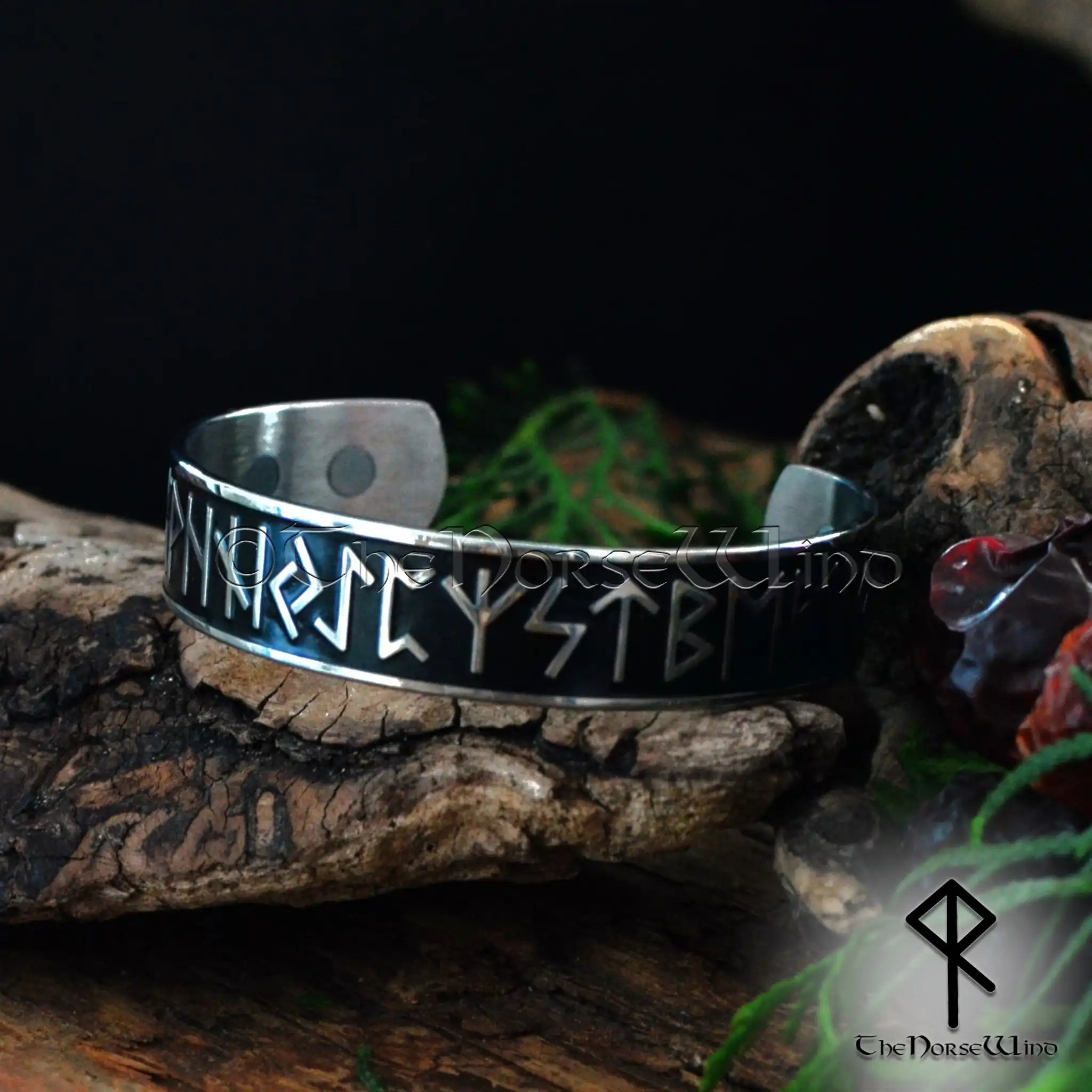 Viking Runes Cuff Bracelet - Elder Futhark Arm Ring | The Norse Wind