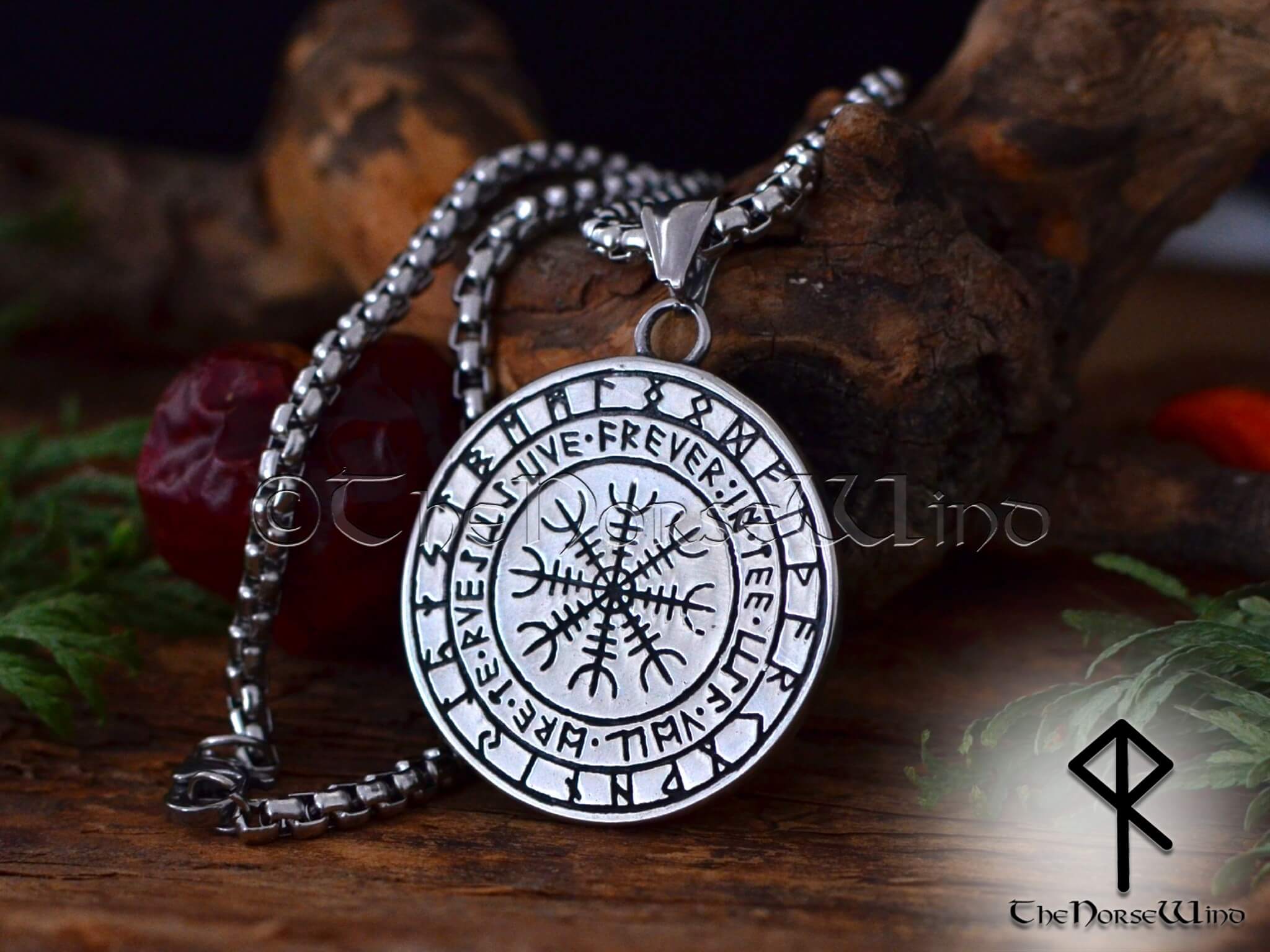 Fenrir Wolf Viking Runes Necklace, Silver/Gold Pendant |The Norse Wind