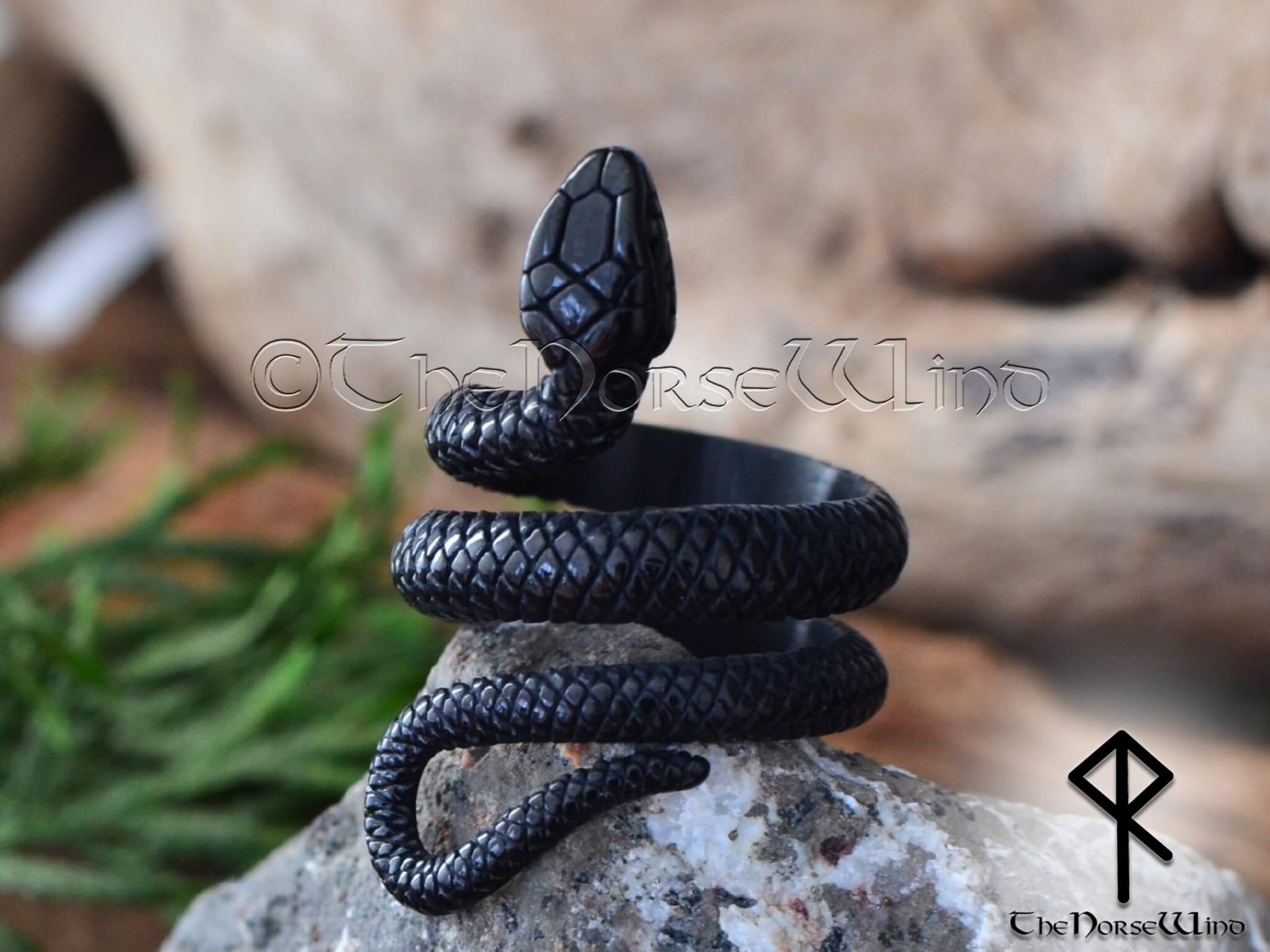 Viking Serpent Ring - Black Steel Gothic Snake Ring | The Norse Wind