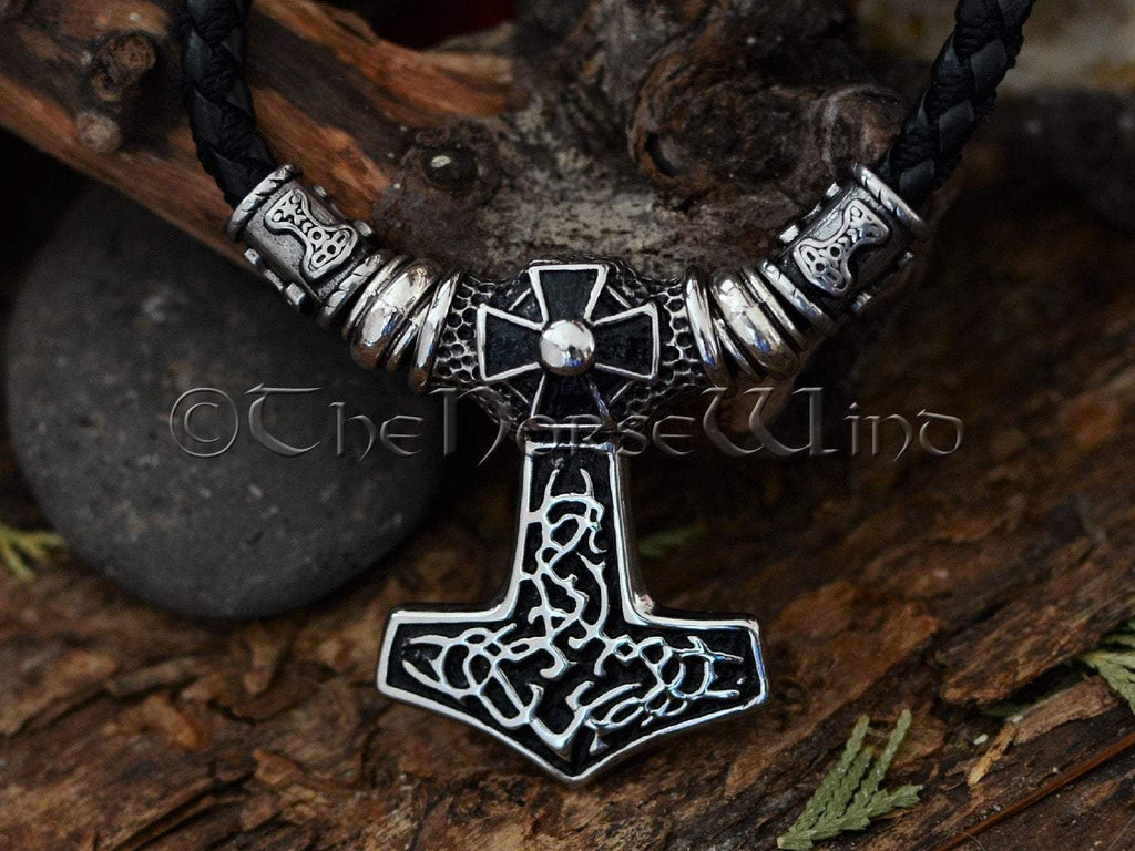 Thor's Hammer Necklace, Viking Mjolnir Pendant Celtic Cross ...