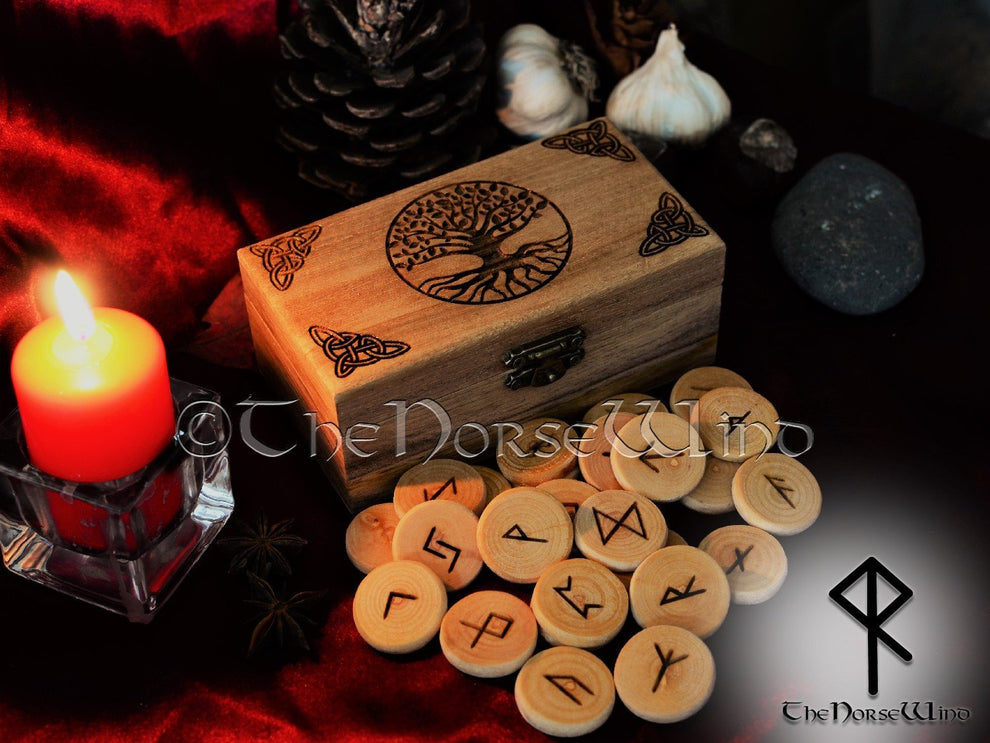 Viking Rune Set with Yggdrasil Box | Elder Futhark Runes- TheNorseWind ...
