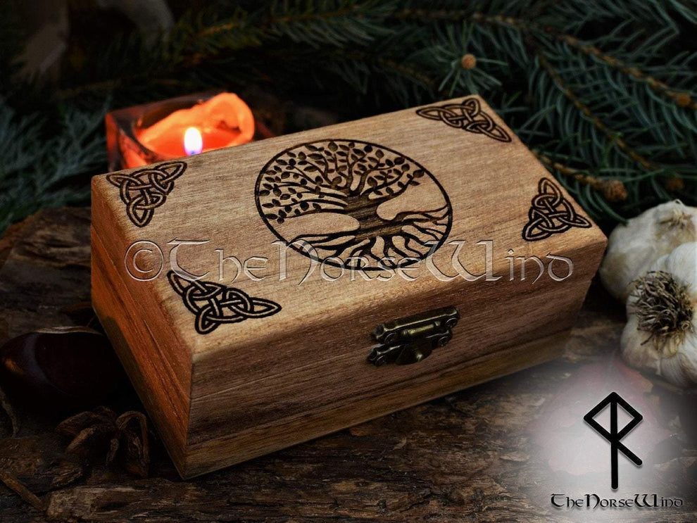 Yggdrasil Wooden Box - Engraved Viking Altar Chest | The Norse Wind